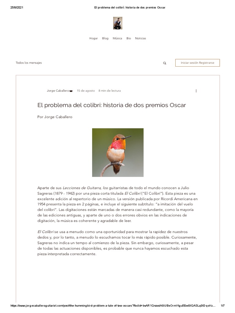 El Problema Del Colibrí - Historia de Dos Premios Oscar | PDF | Ritmo ...