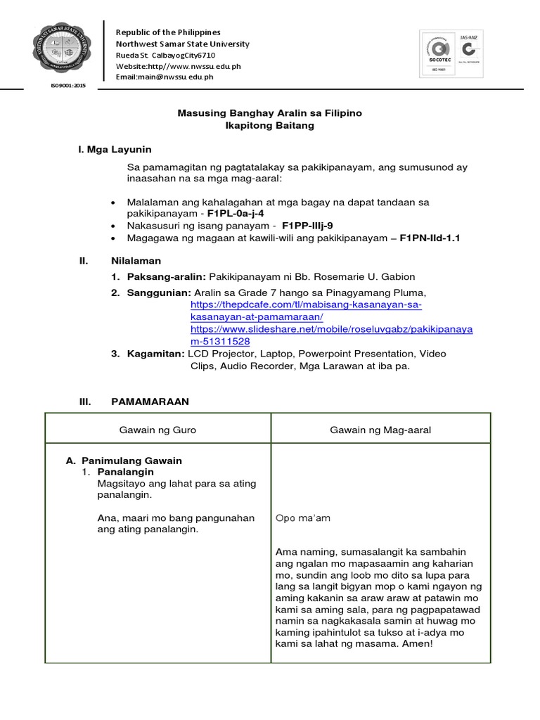 Pakikipanayam - LESSON PLAN | PDF
