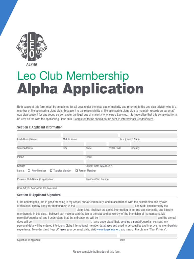 Leo Club Membership Application Form | PDF