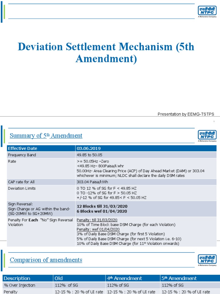 Deviation Settlement Mechanism (5th Amendment) : Presentation by EEMG-TSTPS | PDF | Acoustics ...