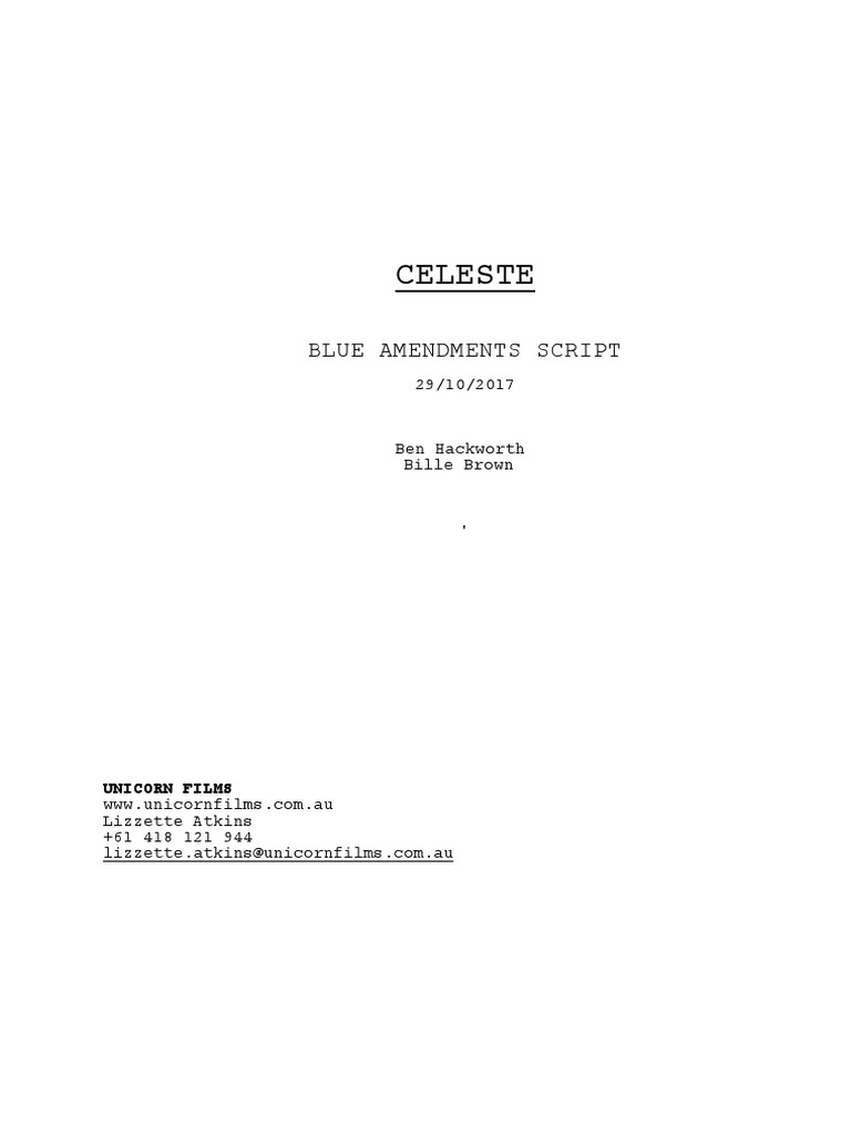 CELESTE - Blue Amendment Shooting Script 30-Oct | PDF