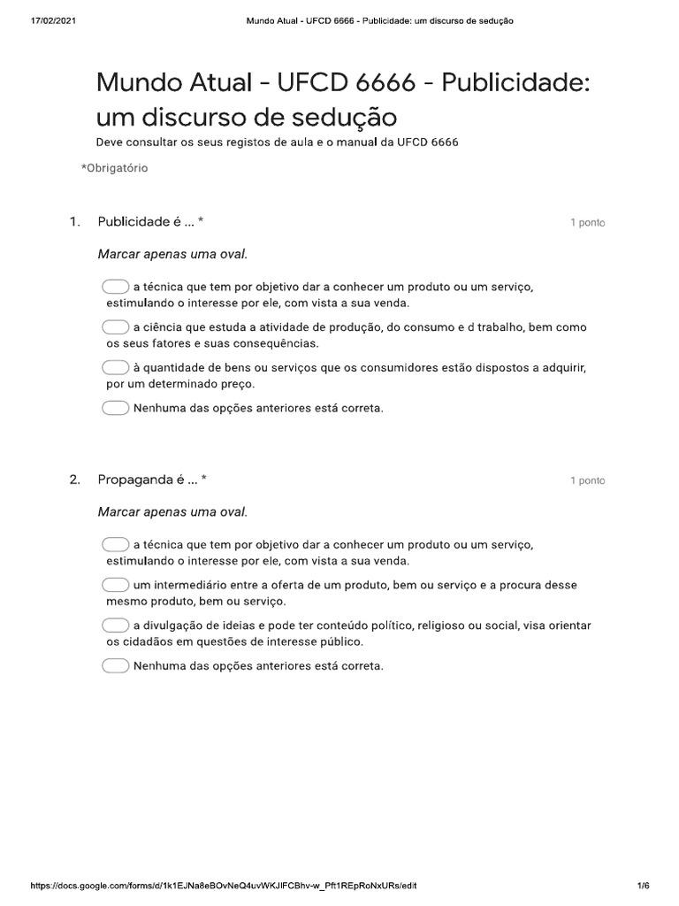 Teste UFCD - 6666 | PDF