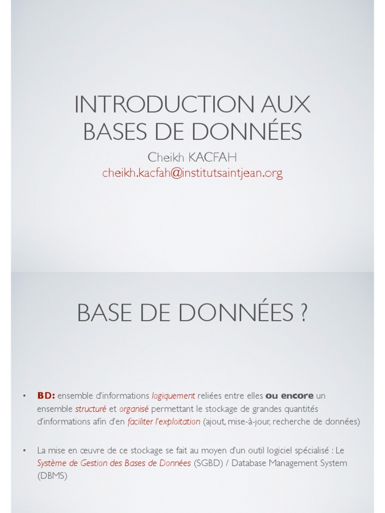 Introduction aux Bases de Données | PDF | Bases de données | Base de données relationnelle