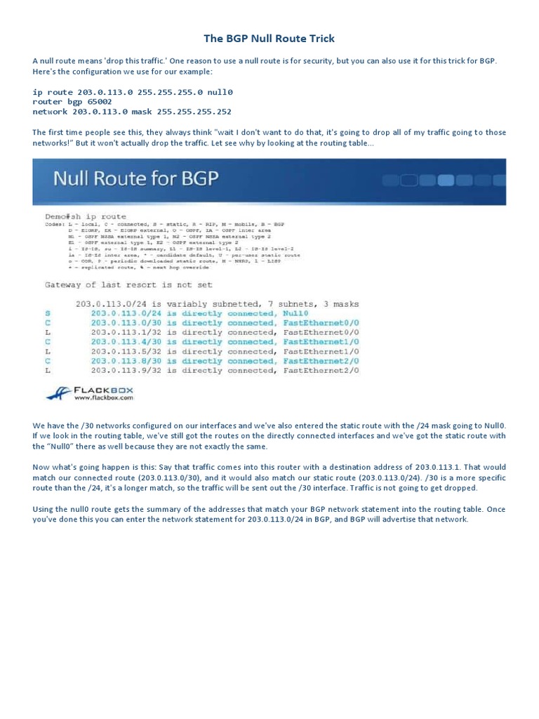 The BGP Null Route Trick - Ravi K | PDF | Router (Computing) | Routing