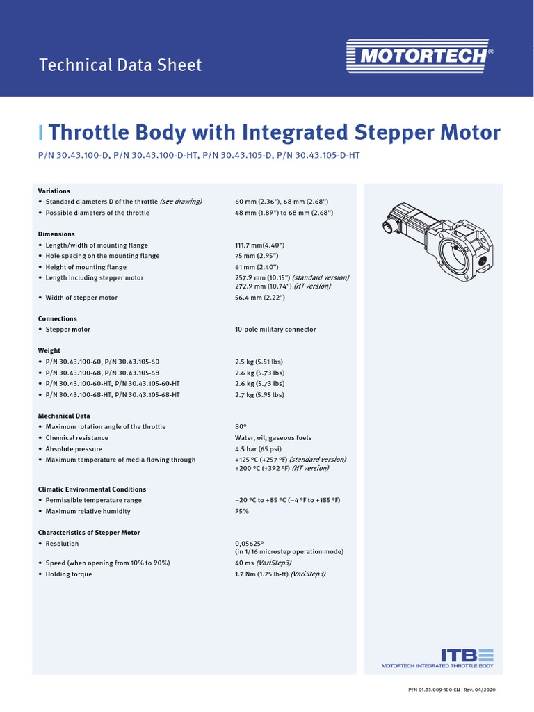 Throttle Body With Integrated Stepper Motor: Technical Data Sheet | PDF ...