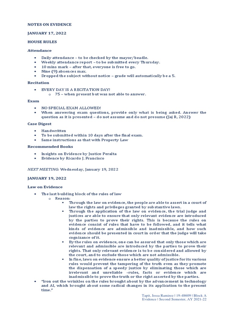 Evidence Notes | PDF | Evidence (Law) | Burden Of Proof (Law)