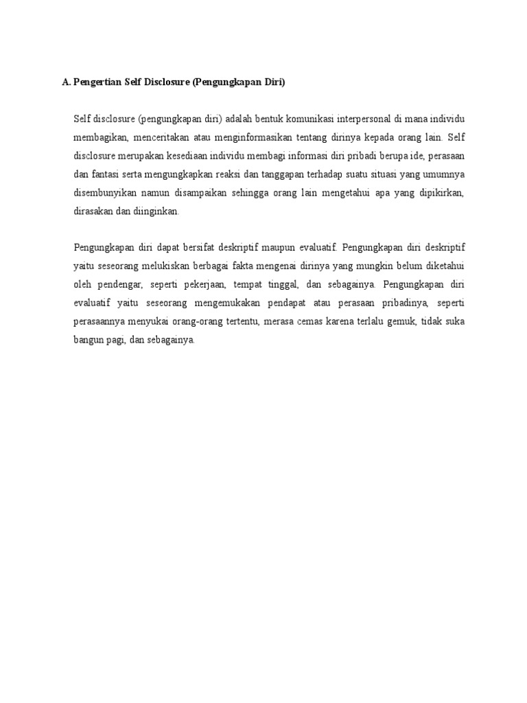 Pengertian dan Aspek Self Disclosure | PDF