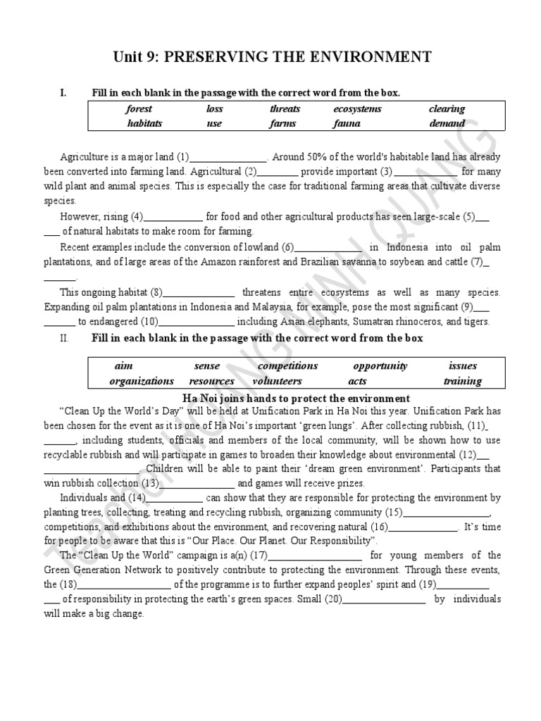 Unit 9: Preserving The Environment: Forest Loss Threats Ecosystems ...