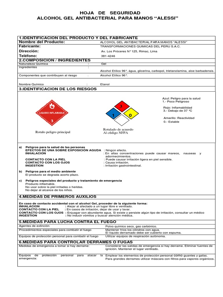 MSDS Del Alcohol Gel | PDF
