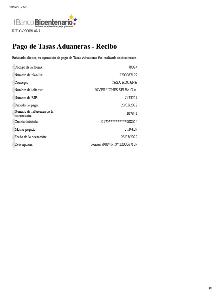 INVERSIONES SELVA Forma 79084 F-N° 2200067129 | PDF