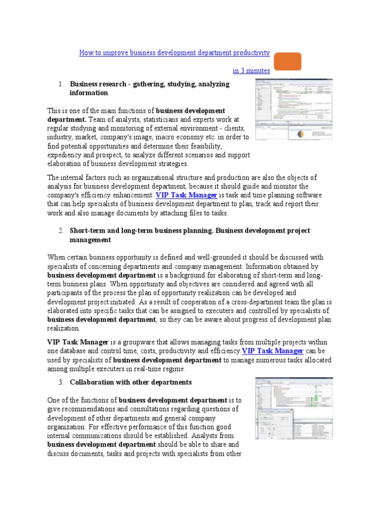 How To Improve Business Development Department Productivity | PDF ...