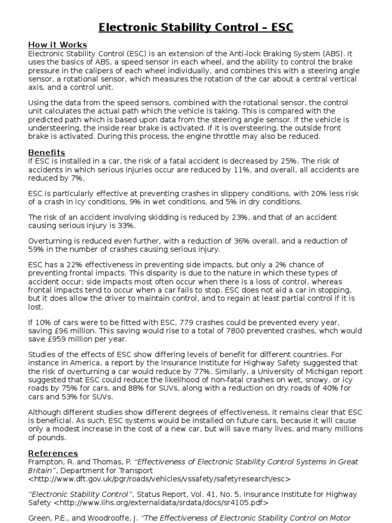 Electronic Stability Control | PDF | Anti Lock Braking System | Traffic ...