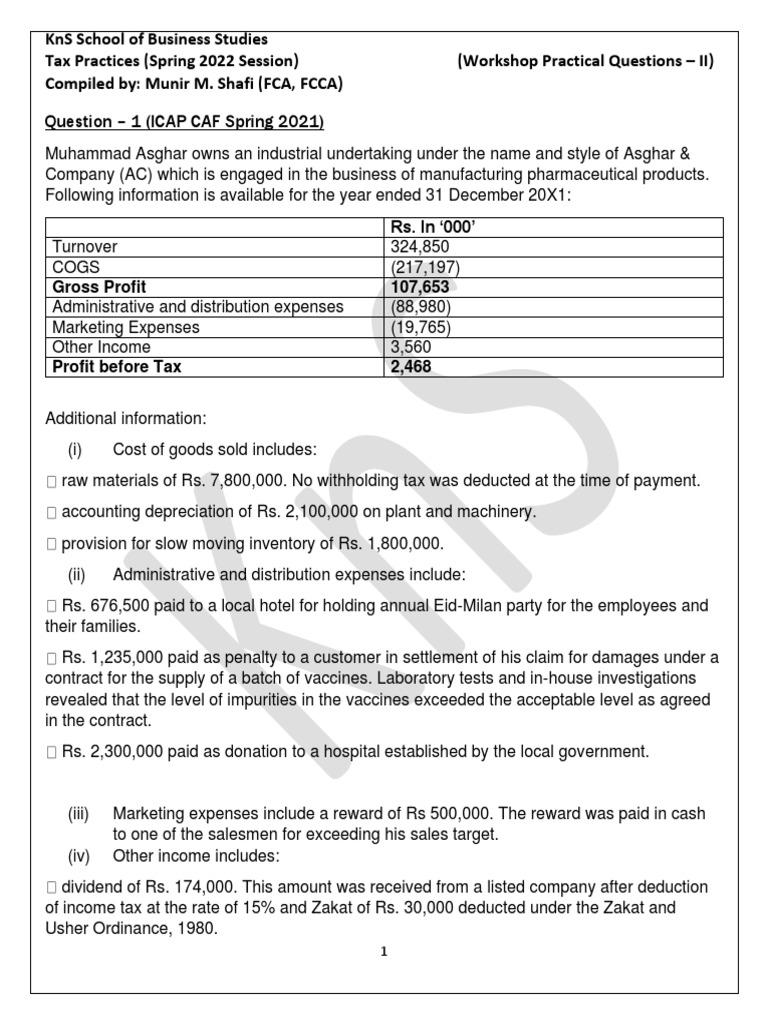 CAF2 Workshop (Business Income and STX Questions) | PDF | Taxes | Expense