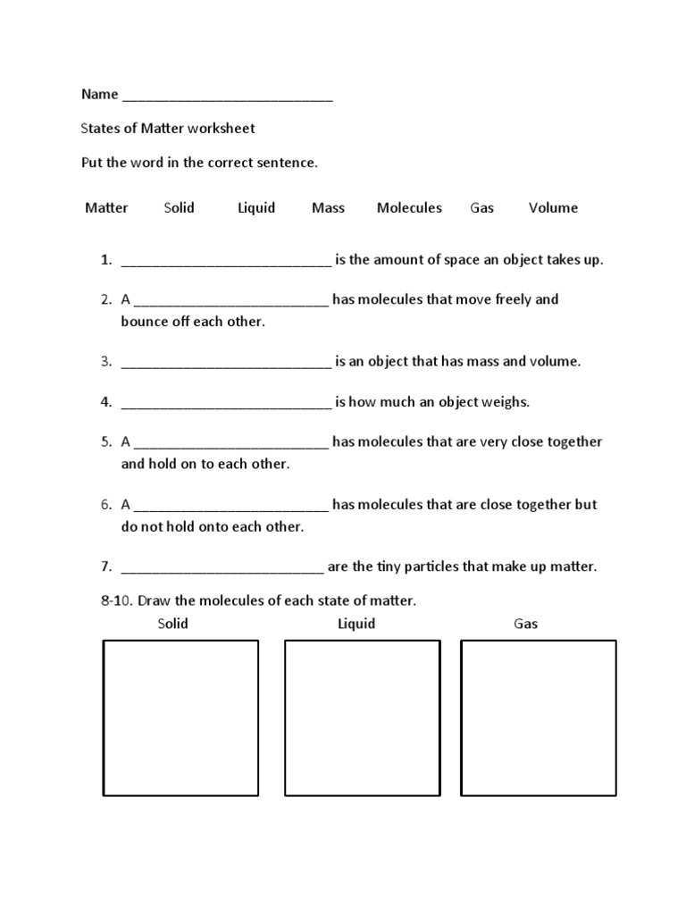 States of Matter Worksheet 3 RD | PDF