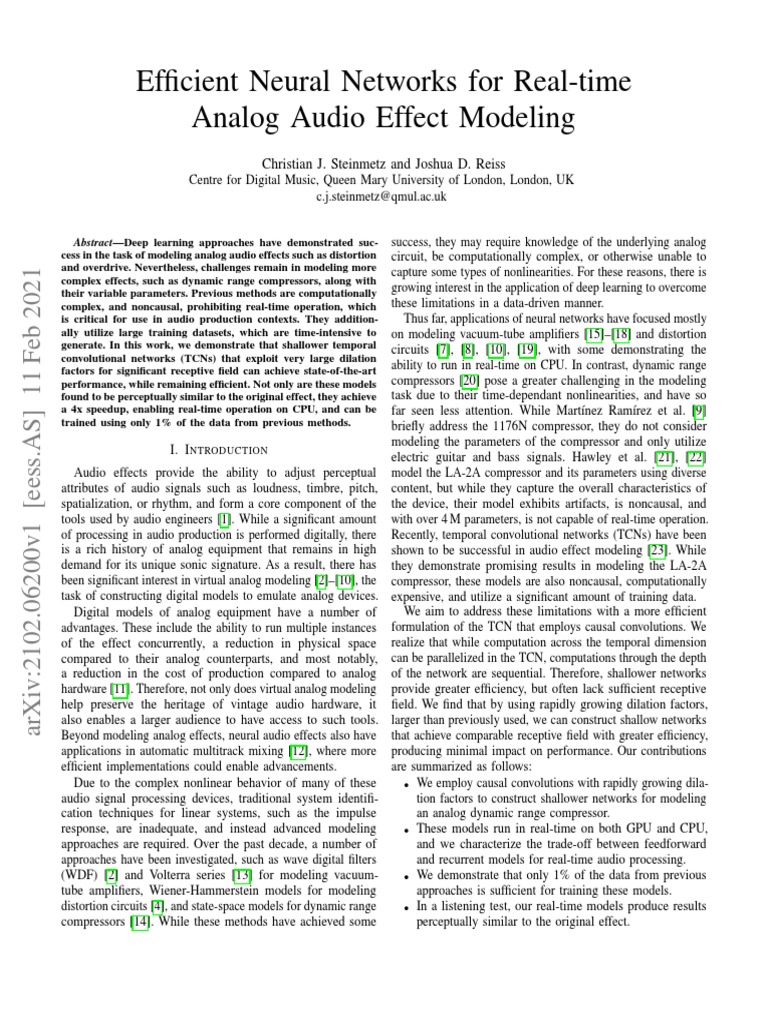 Efficient Neural Networks For Real-Time Analog Audio Effect Modeling ...