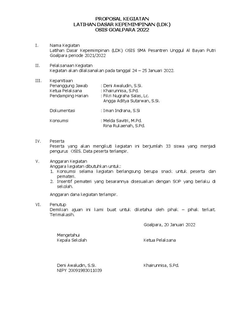 Proposal LDK Osis Goalpara 2022-1 | PDF