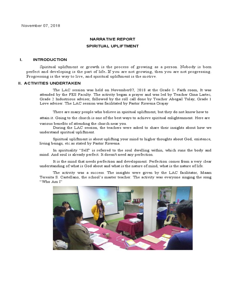 Narrative Report Spiritual Upliftment | PDF