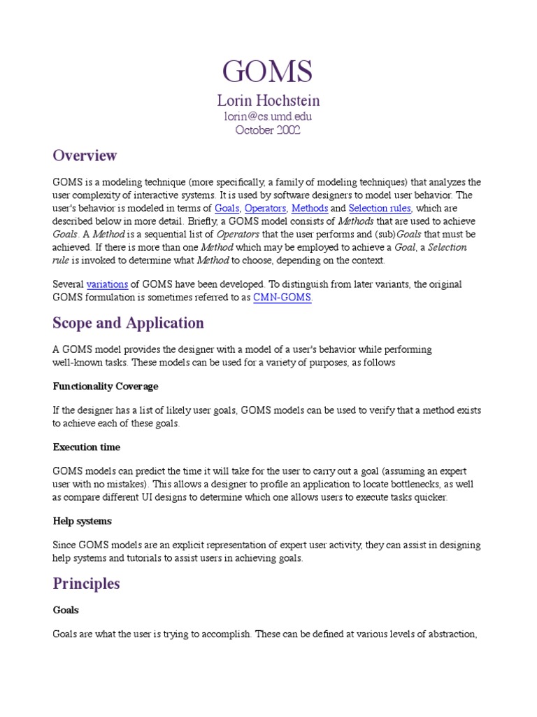 GOMS Modeling Techniques Overview | PDF | Human–Computer Interaction ...
