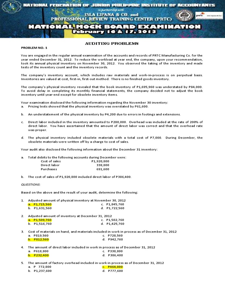 Auditing Problems With Answers | PDF | Depreciation | Equity (Finance)