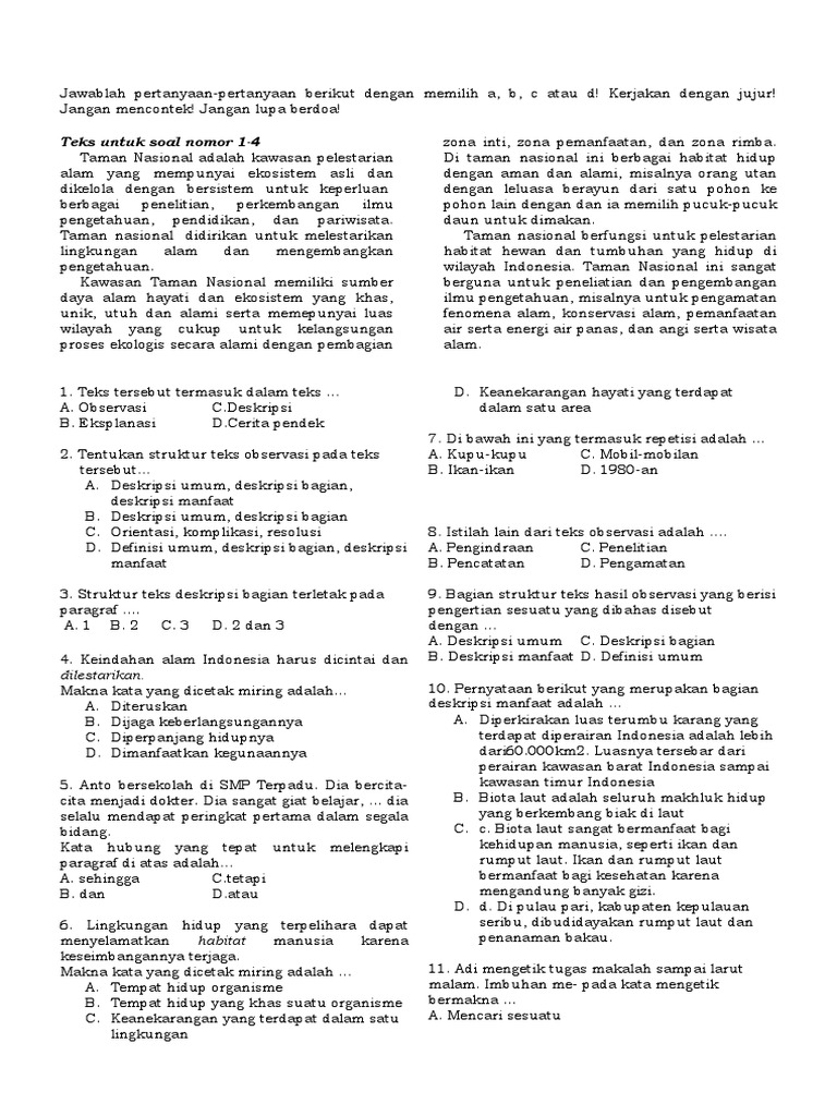 Soal Pas B. Indo Kelas 7 | PDF | Seni & Disiplin Bahasa | Sains & Matematika