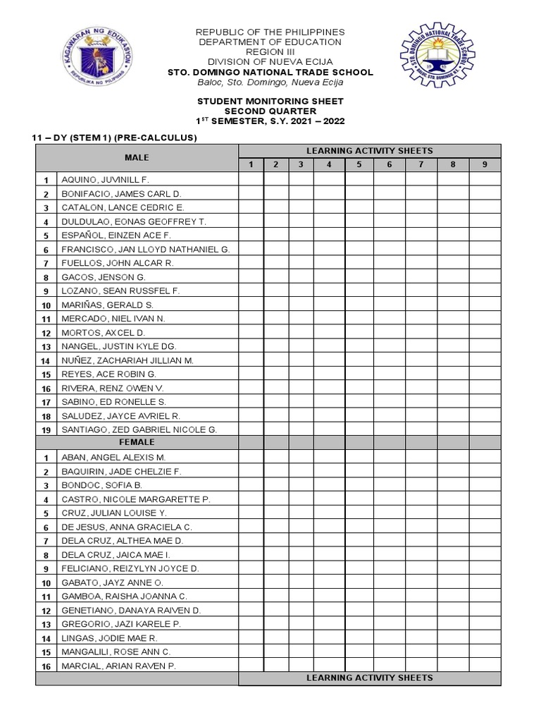 Student Monitoring Sheet-STEM | PDF