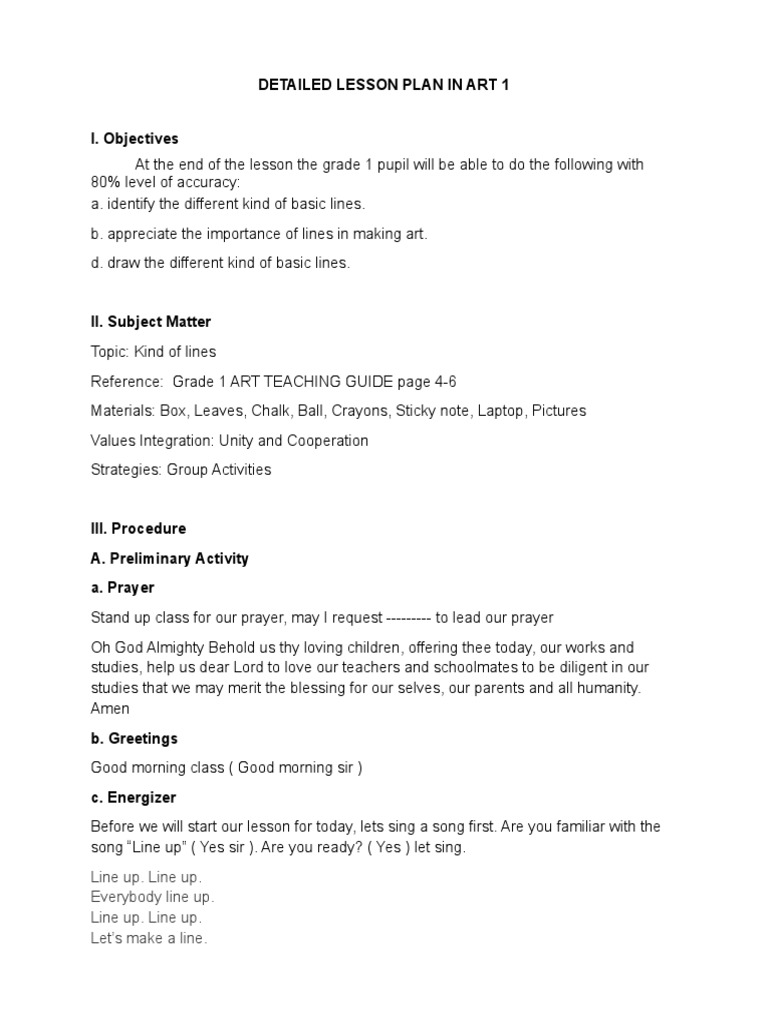 ART Lesson Plan - Lines | PDF | Lesson Plan