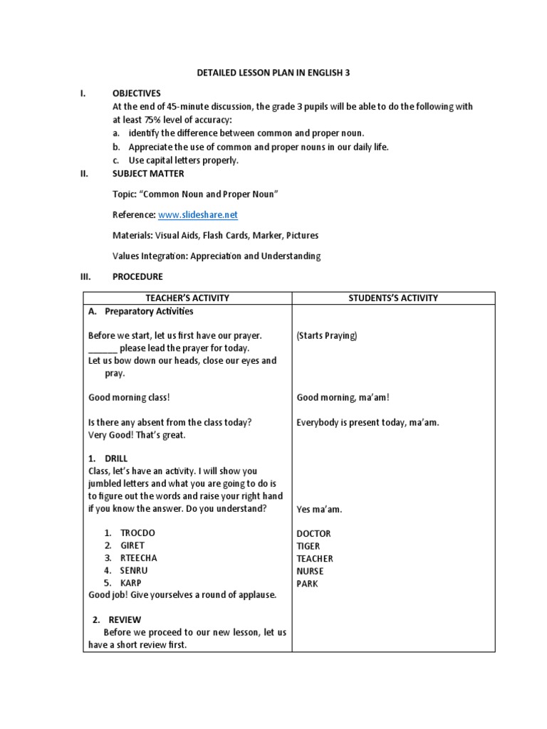 PED 112 - LESSON PLAN - Nouns (Rocamora, RJ) | PDF | Noun | Lesson Plan