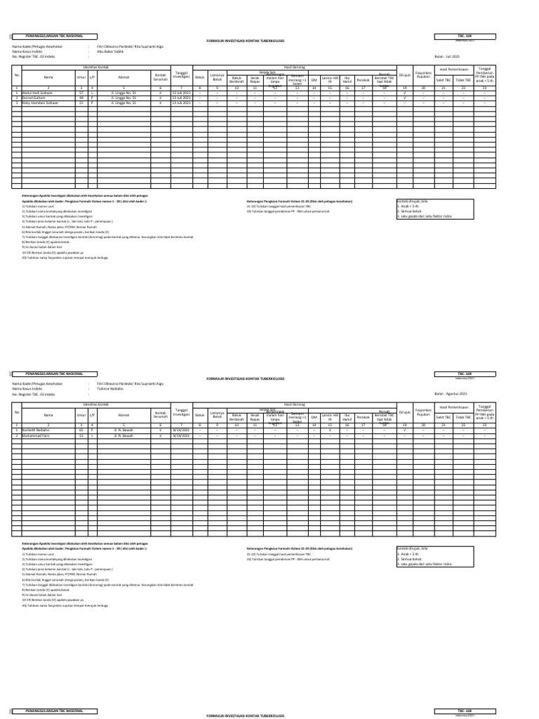 Formulir Investigasi Kontak TBC.16K | PDF