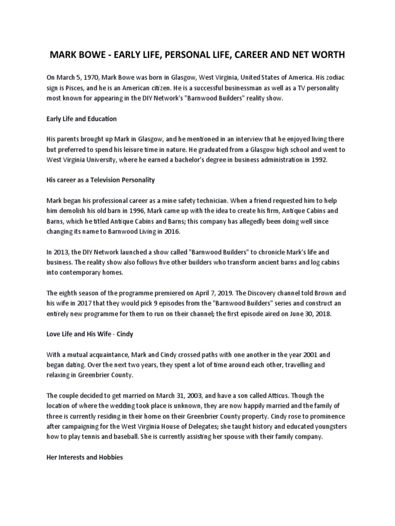 Mark Bowe - Early Life, Personal Life, Career and Net Worth | PDF