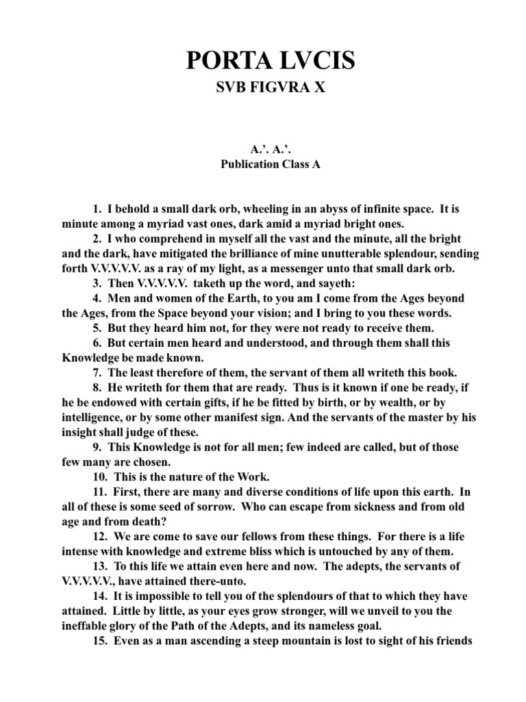 Aleister Crowley - 0010 Liber Porta Lucis | PDF | Religious Belief And ...