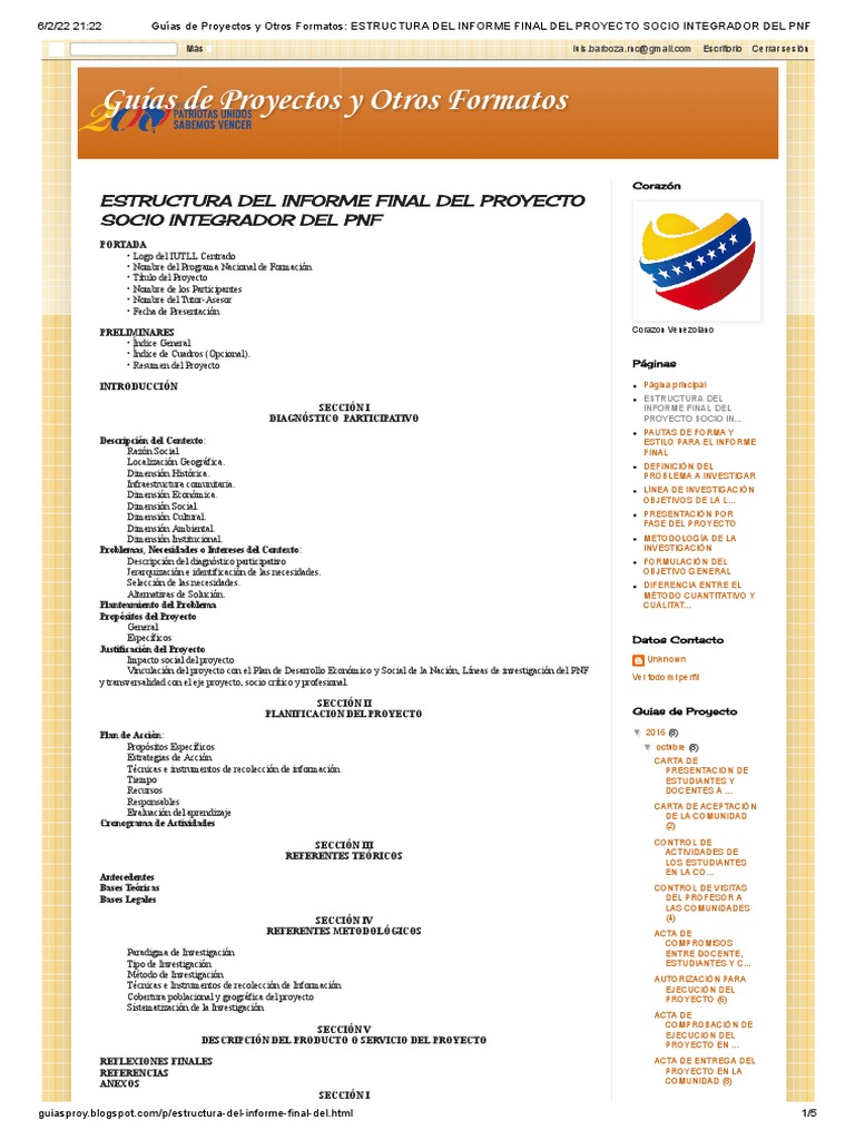 Guías de Proyectos y Otros Formatos - ESTRUCTURA DEL INFORME FINAL DEL PROYECTO SOCIO INTEGRADOR ...