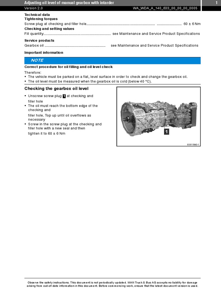 Checking The Gearbox Oil Level | PDF