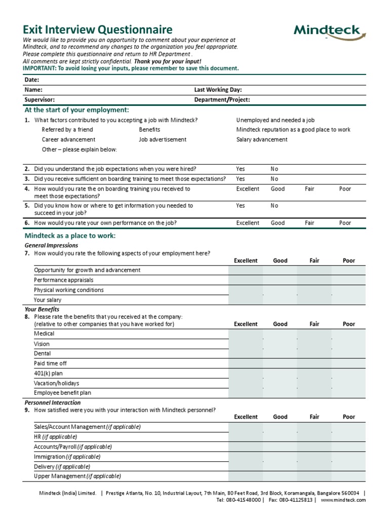 Exit Interview Questionnaire | PDF | Employment | Human Resources