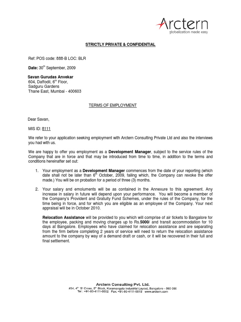 Arctern Offer Letter - Savan Gurudas Anvekar | PDF | Confidentiality ...