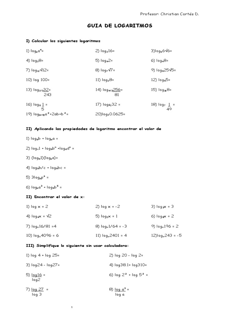 Guia de Logaritmos | PDF | Matemáticas discretas | Funciones y mapeos