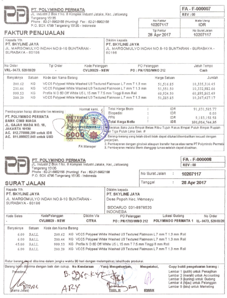 Contoh Invoice Dan Surat Jalan | PDF