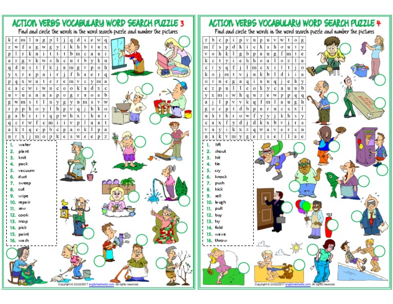 Action Verbs Word Search Puzzles | PDF
