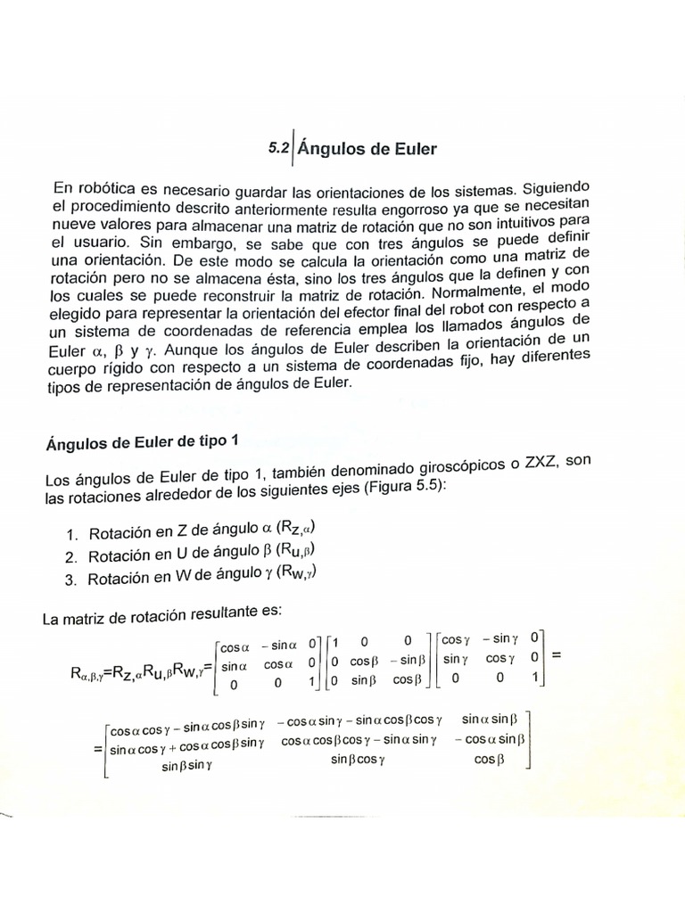 Ángulos de Euler (Robótica) - Martín Mellado Arteche | PDF