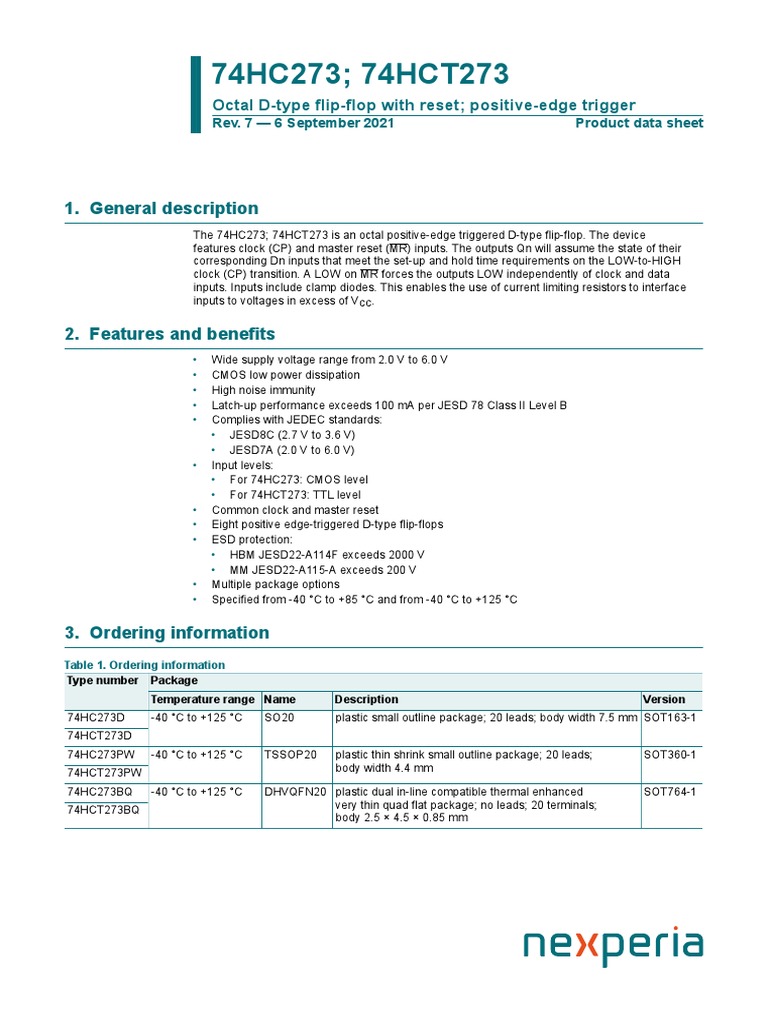 74HC273 74HCT273: 1. General Description | PDF | Cmos | Electronic ...