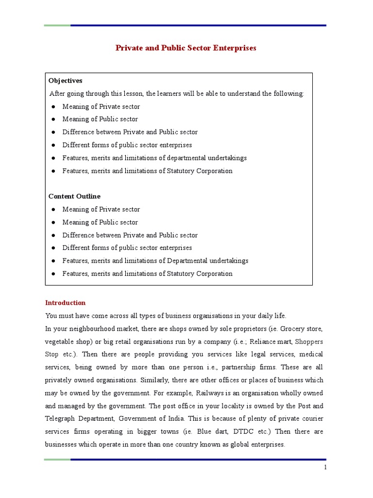 Private and Public Sector Enterprises: Objectives | PDF | Corporations ...