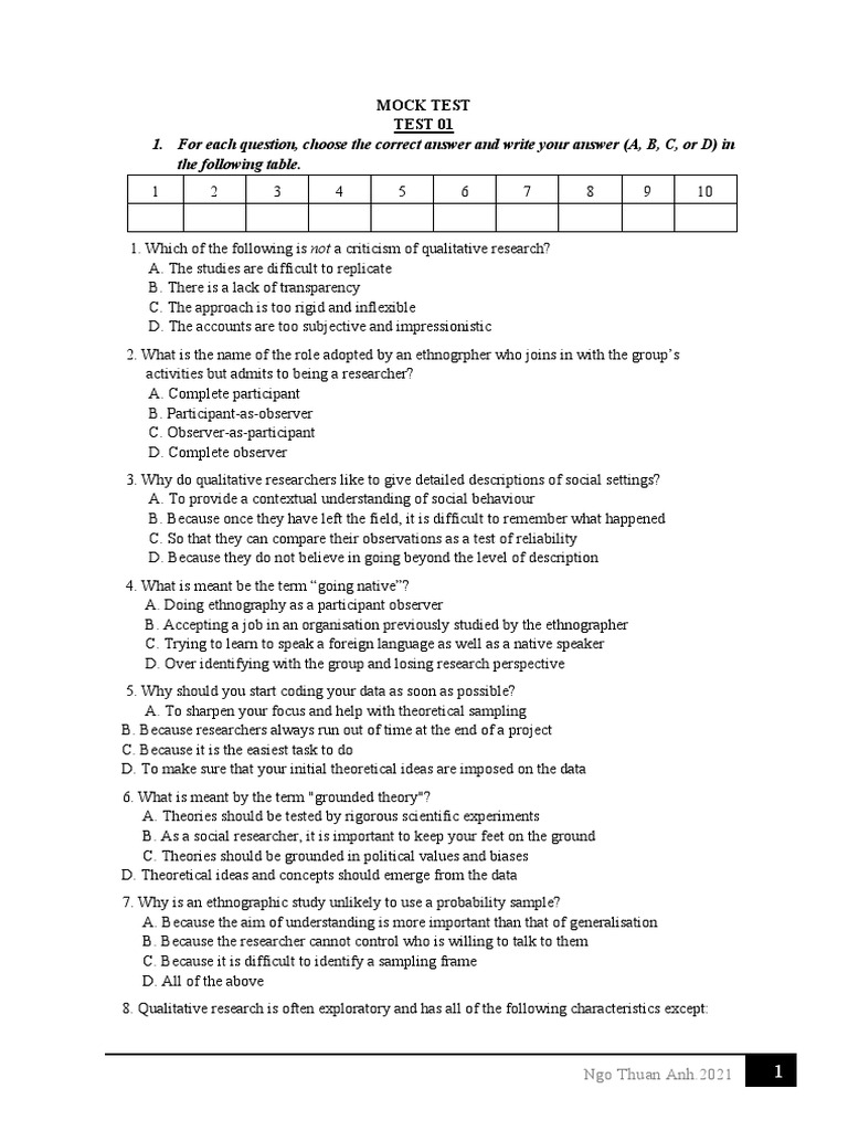 RM 3 - Mock Test | Download Free PDF | Sampling (Statistics) | Ethnography