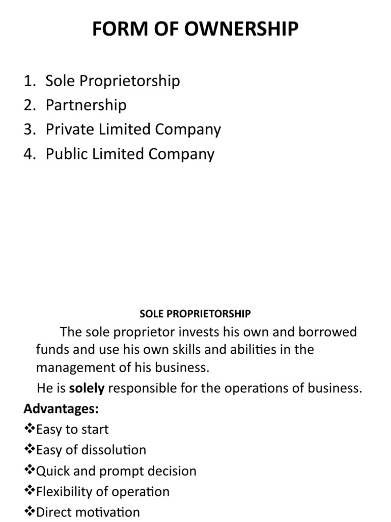 FORM OF OWNERSHIP Unit 3 | PDF | Partnership | Sole Proprietorship