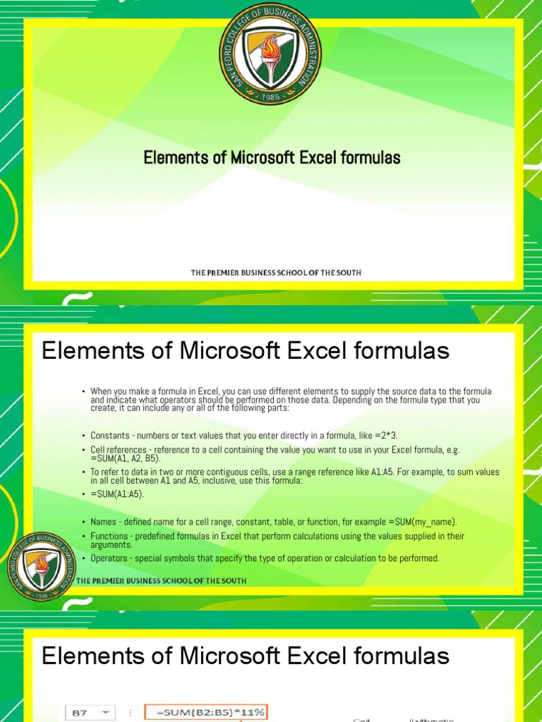 Lecture 17 - Elements of Microsoft Excel Formulas | PDF | Microsoft ...
