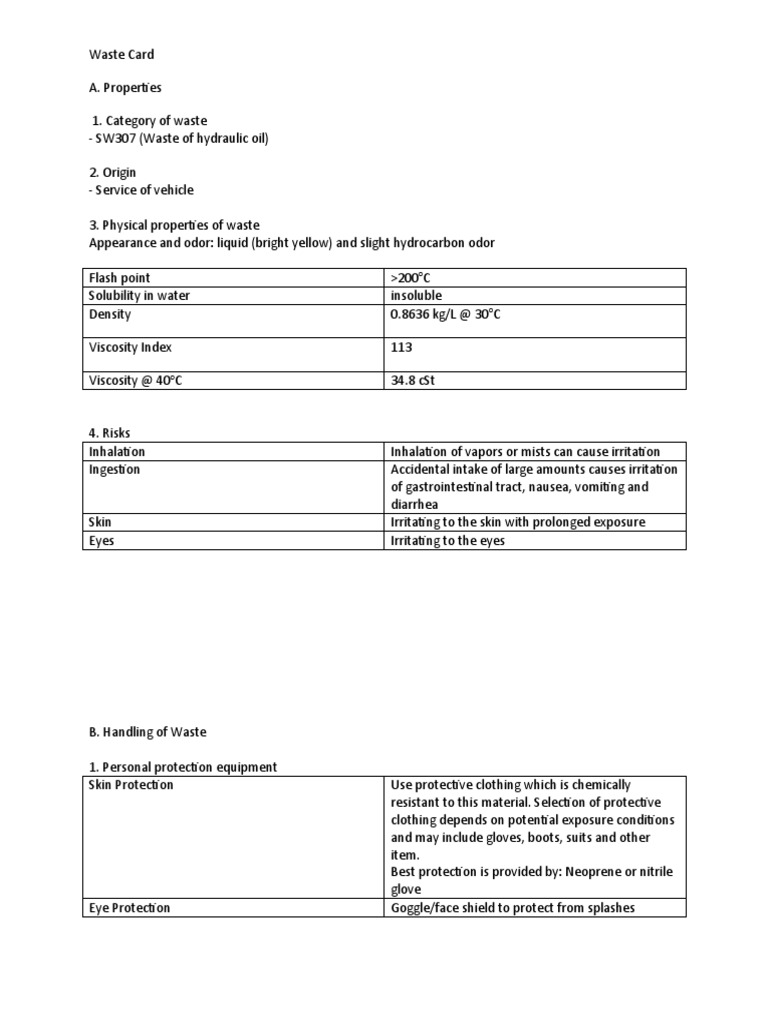 Waste Card SW307 1 | PDF | Water | Personal Protective Equipment