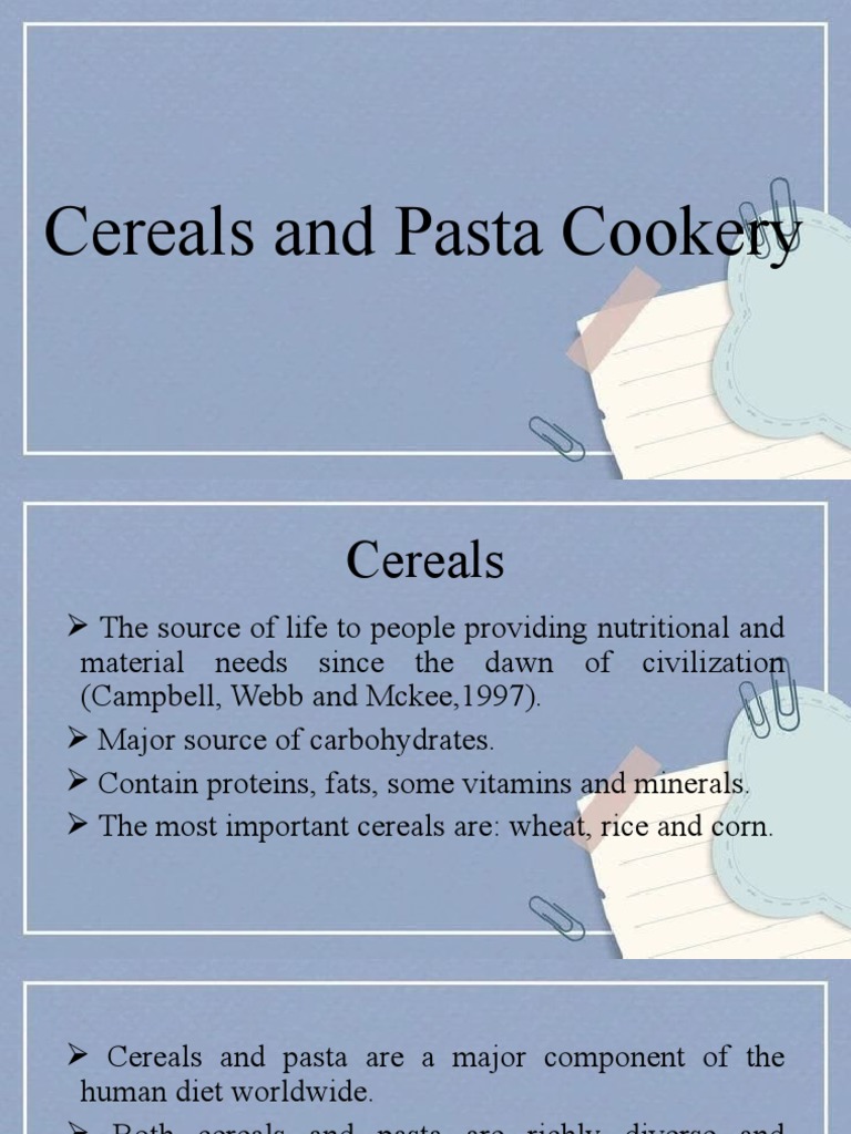 Cereals and Pasta Cookery Guide | PDF