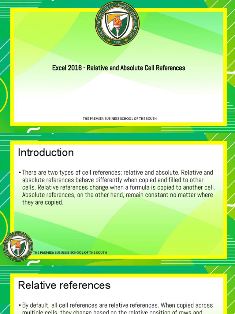 Excel Cell References: Relative vs Absolute | PDF | Microsoft Excel ...