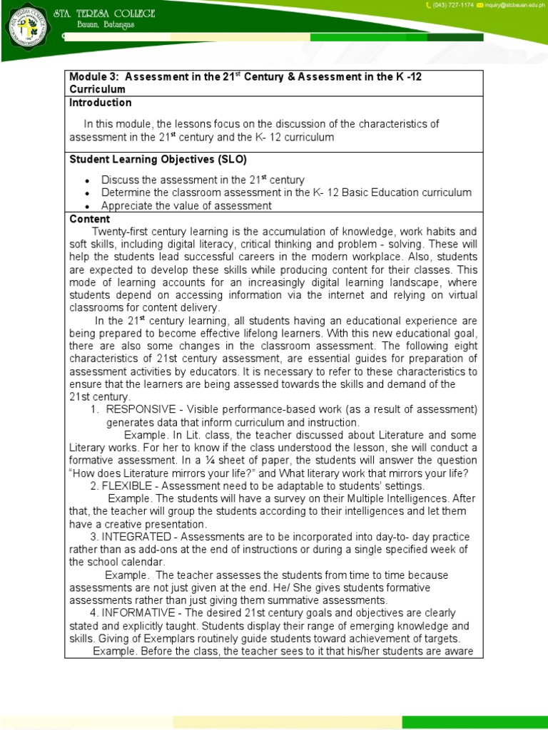 MODULE 3 - ASSESSMENT IN THE 21st CENTURY | PDF | Educational ...