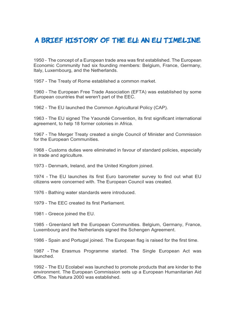 European Union Timeline | PDF | European Union | European Integration