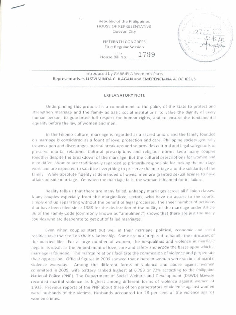 Divorce Bill No. 1799 in the Philippines | PDF | Social Science