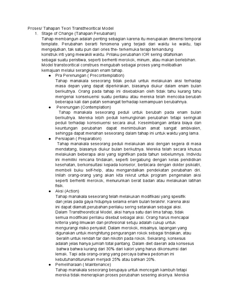 Tahapan Model Transtheoretical Perubahan | PDF | Karier & Perkembangan ...